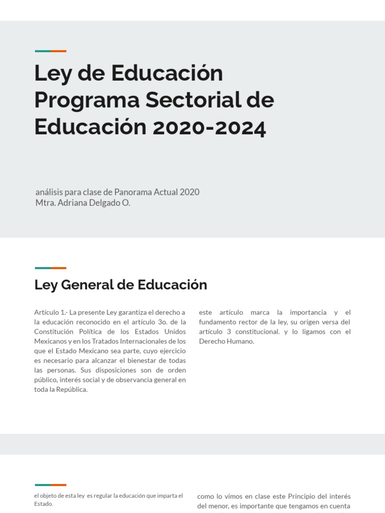 Ley General de Educación Programa Sectorial de Educación 2020-2024 | PDF | Aprendizaje ...