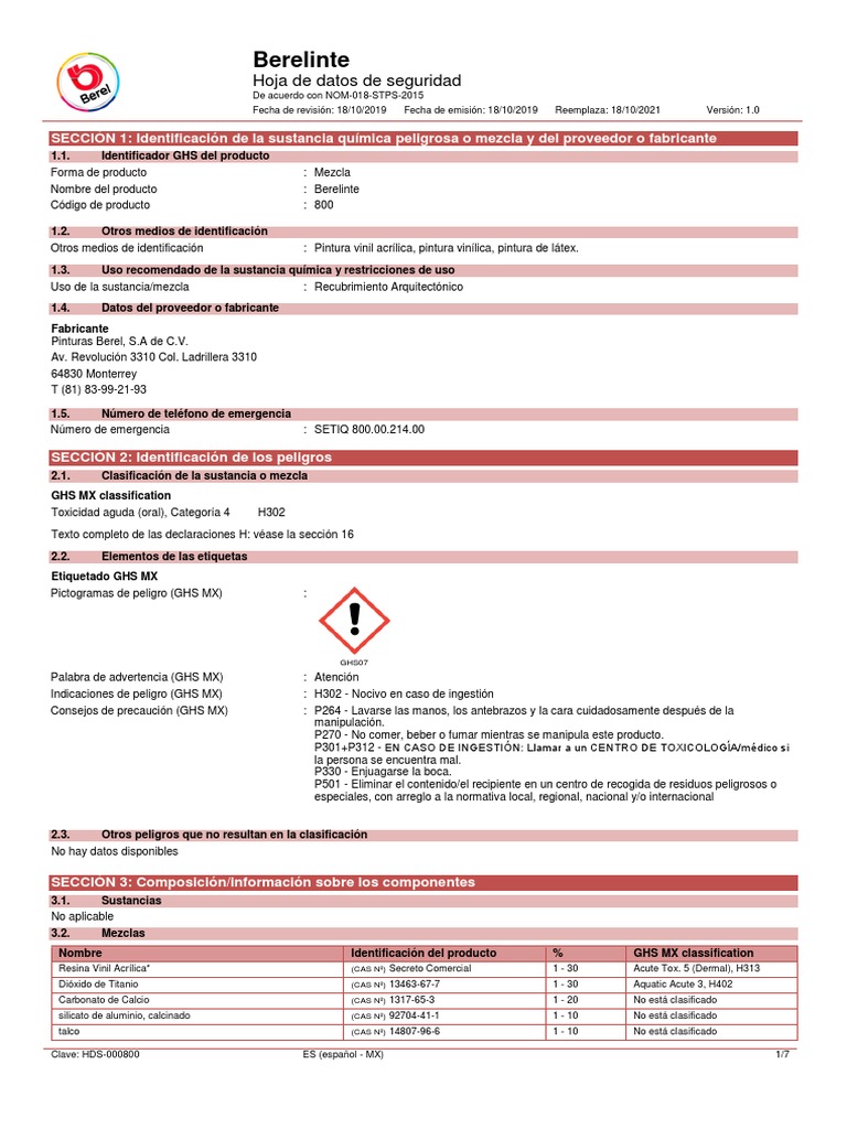 Hds Berelinte | PDF | Química | Ciencias fisicas