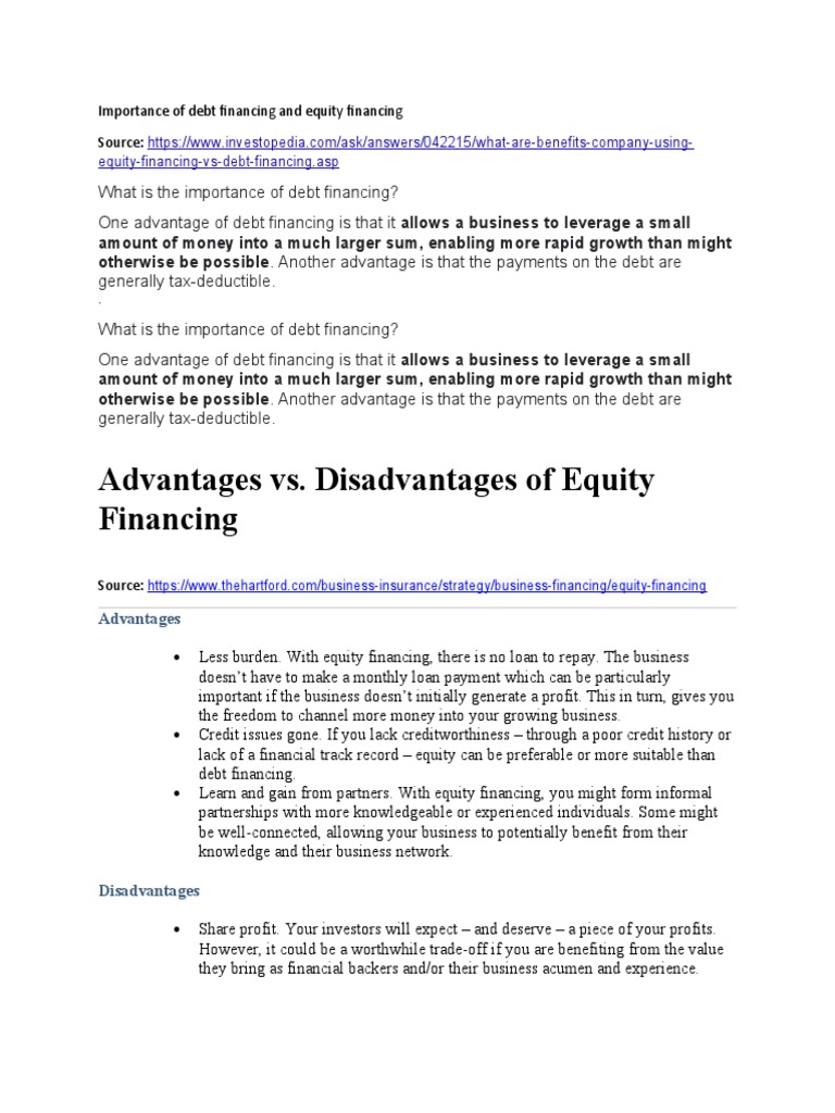 Advantages vs. Disadvantages of Debt Financing | PDF | Debt | Loans