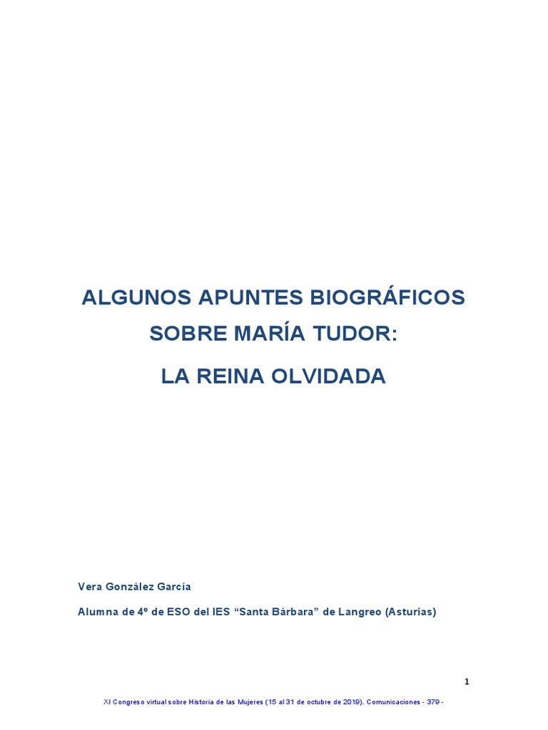 Algunos Apuntes Biográficos Sobre María Tudor: La Reina Olvidada | PDF ...