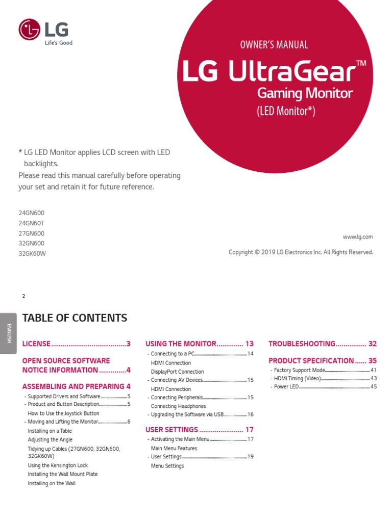 24GN600 27GN600 32GN600 24GN60T 32GK60W Leona2 ENG | PDF | Hdmi ...