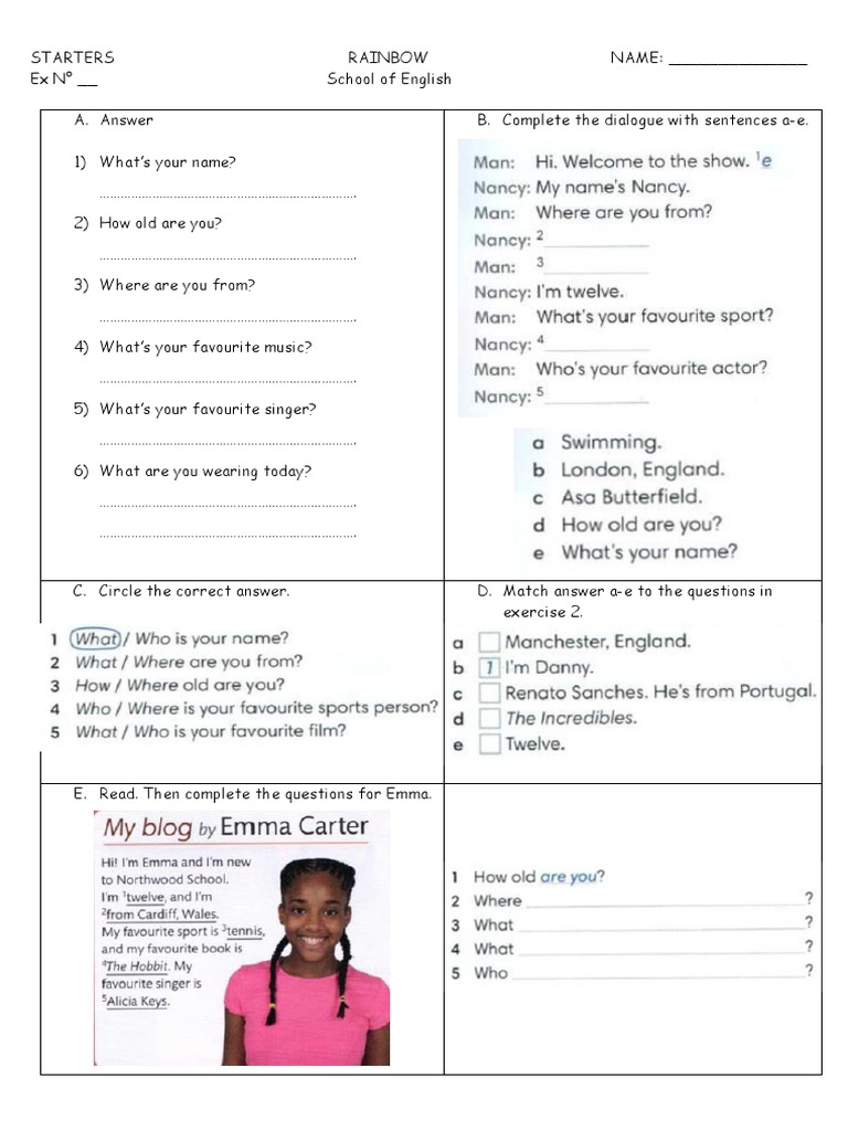 English Starter Exercise Worksheet | PDF