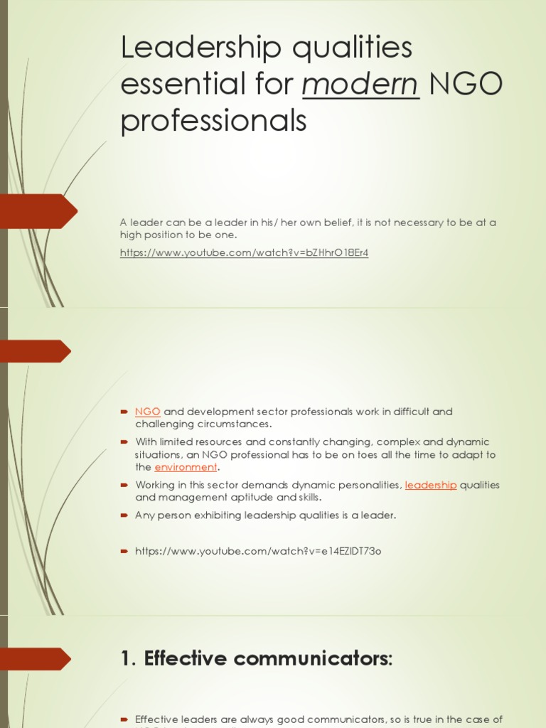 10 Leadership Qualities For NGO | PDF | Leadership | Non Governmental ...