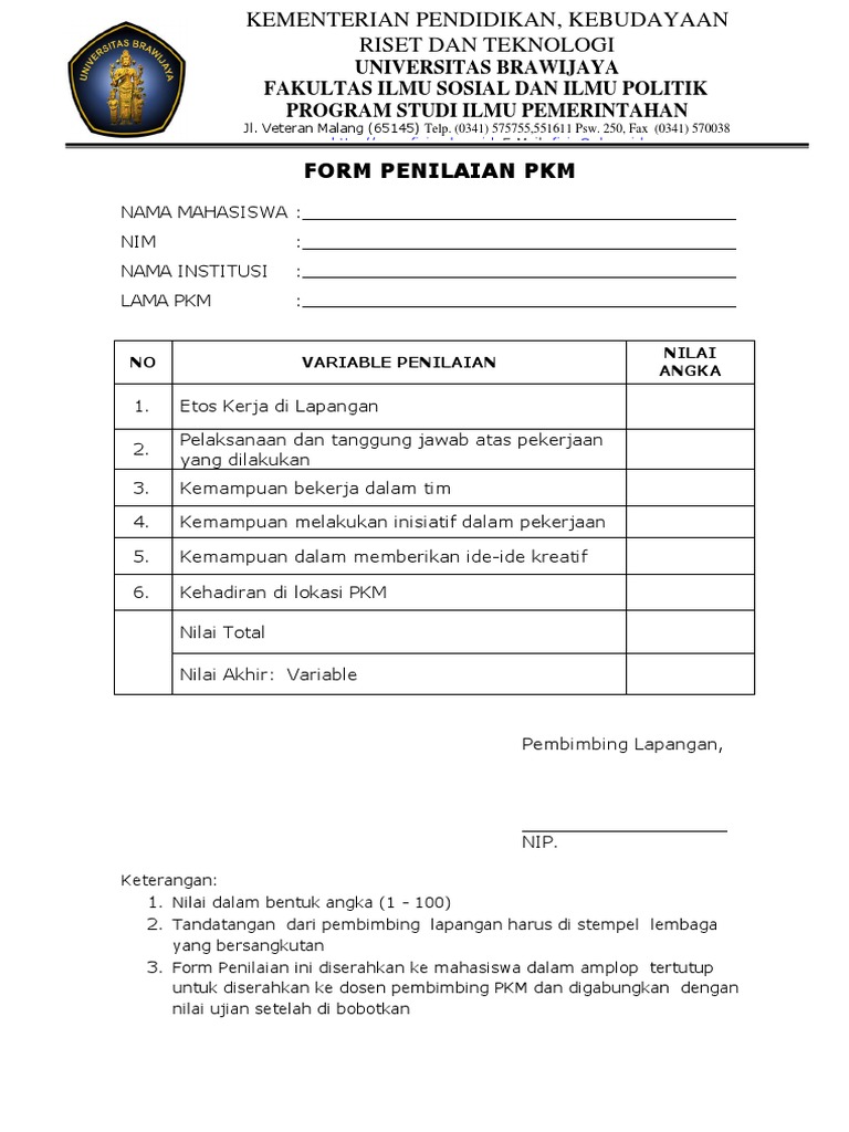 Form Penilaian PKM | PDF