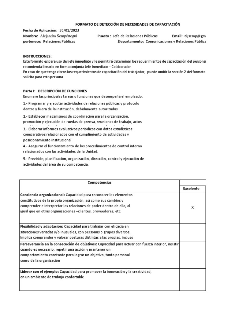 Formato de Detección de Necesidades de Capacitacion DNC Competencias | PDF | Planificación ...