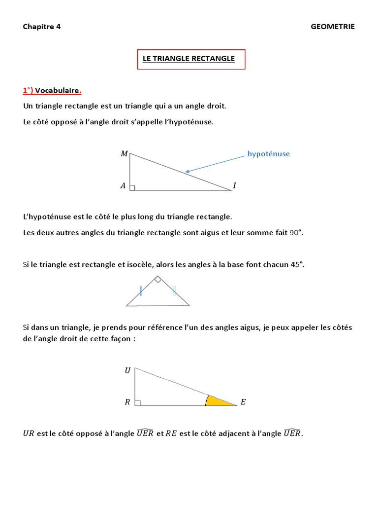 ch3 Triangle Rectangle Cours | Descargar gratis PDF | Objets mathématiques | Formes géométriques