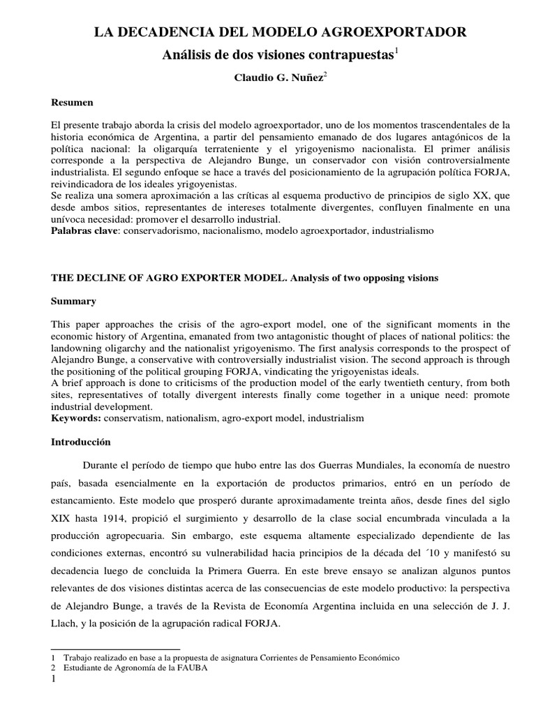 Crisis del modelo agroexportador en Argentina | PDF | Proteccionismo ...