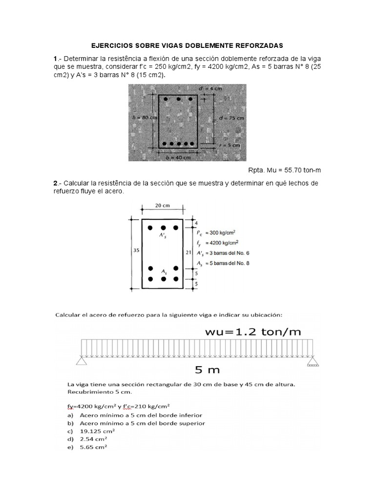 Ejercicios Sobre Vigas Doblemente Reforzadas | PDF