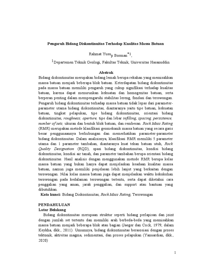 Bidang Diskontinuitas Dan Klasifikasi Massa Batuan - Rahmat Yusuf ...