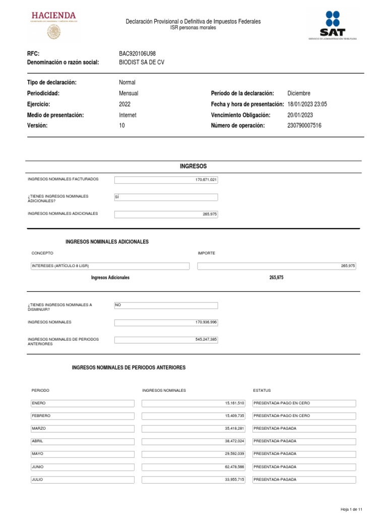 RFC: Denominación o Razón Social:: Declaración Provisional o Definitiva ...