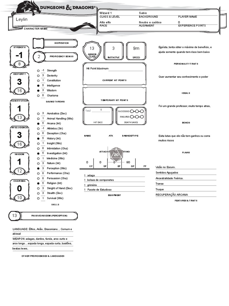 Perfil de Personagem Wizard 1 | PDF