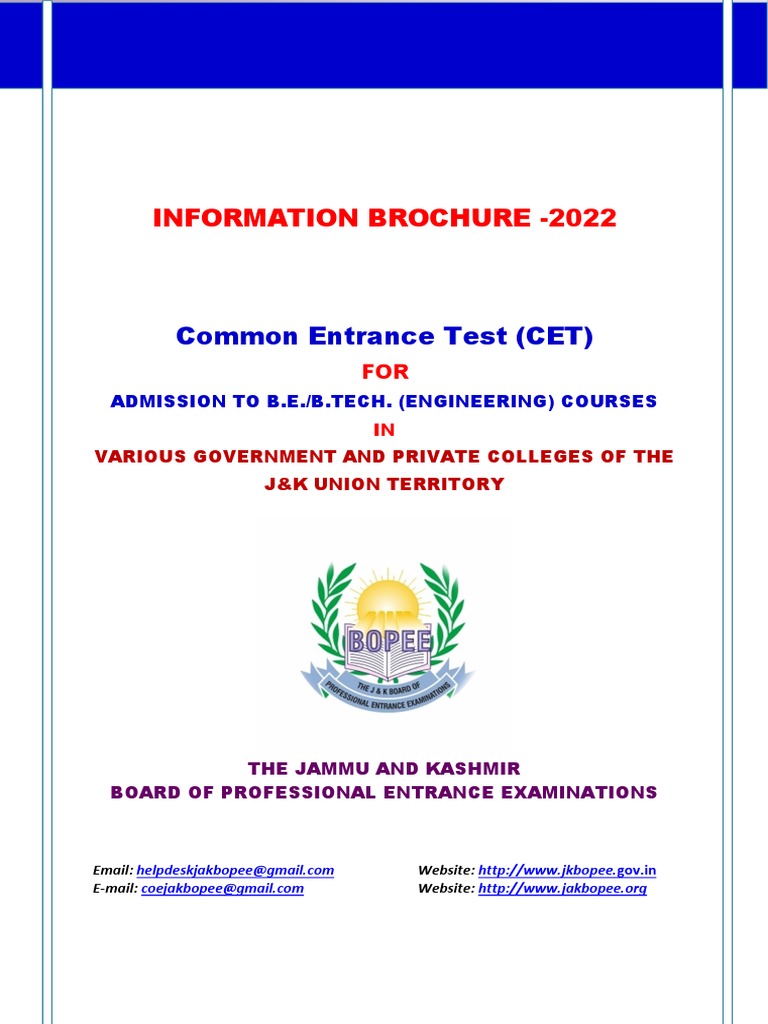 Exam Jkcet-Brochure | PDF | University And College Admission