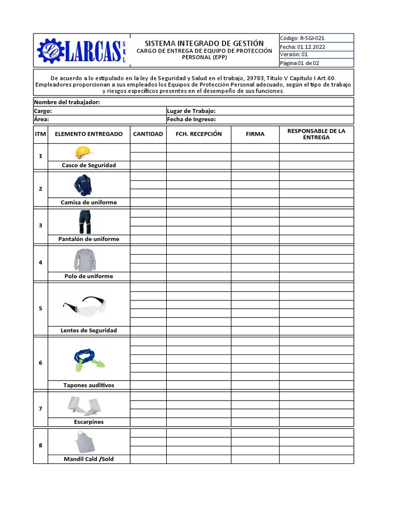 Registro de Entrega de Epps | PDF