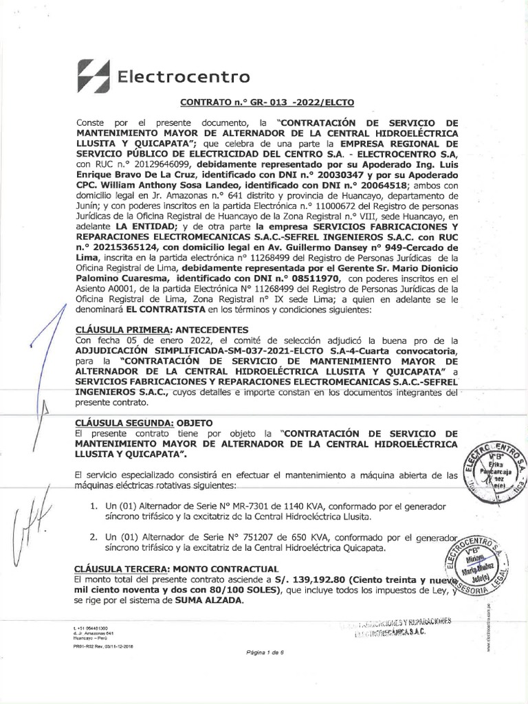 Contrato Gr-013-2022-Elcto | PDF