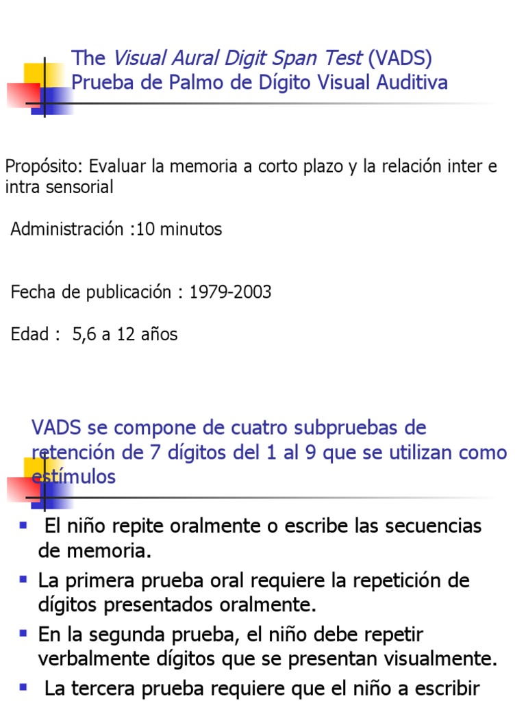Test VADS de Memoria Auditiva | PDF | Juegos y actividades