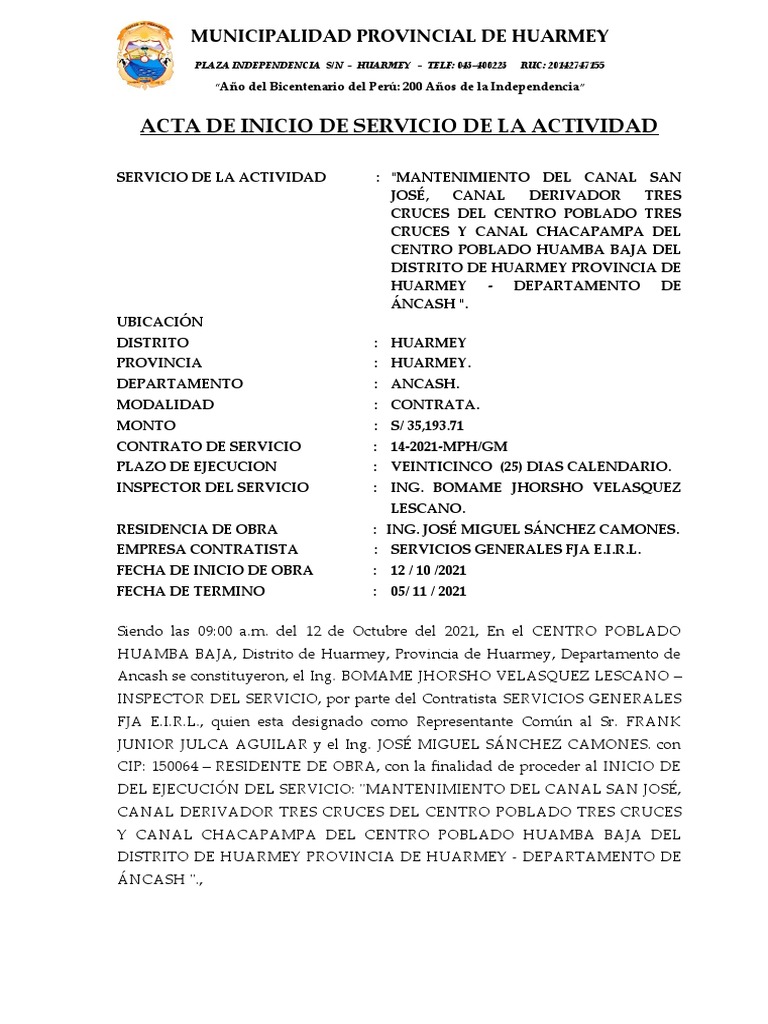 Ejemplo de Acta de Incio | PDF | América del Sur | Perú