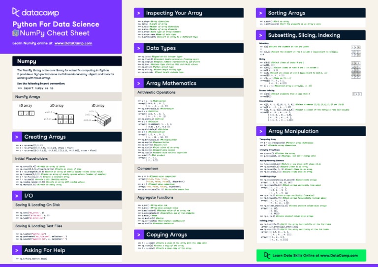 Numpy Cheat Sheet | PDF | Matrix (Mathematics) | Data Type