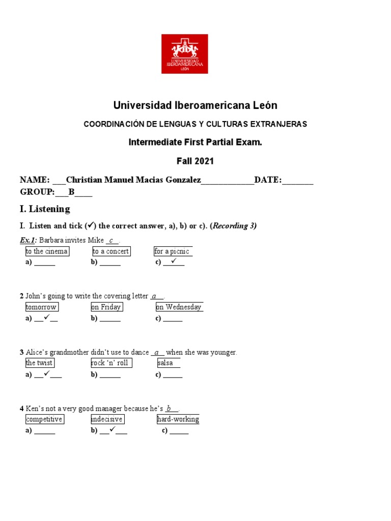 Inter 1st Partial Fall21 | PDF | English Language
