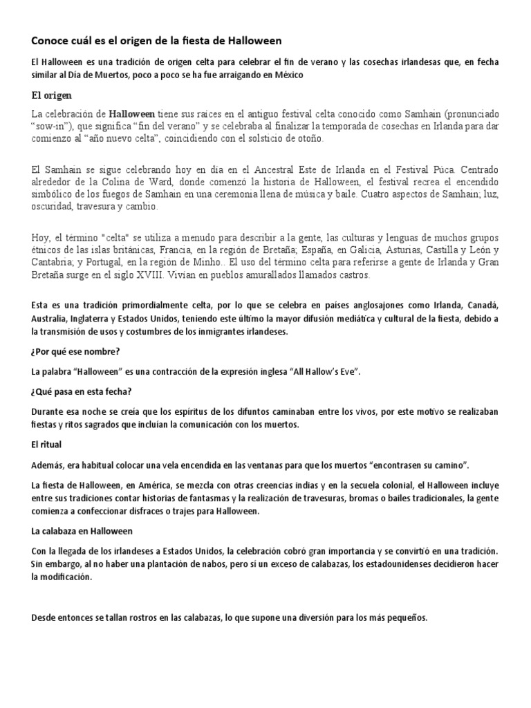 Conoce Cuál Es El Origen de La Fiesta de Halloween | PDF | Víspera de ...