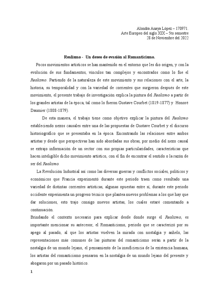 Realismo - Alondra Anaya | PDF | Realismo (Artes) | Romanticismo