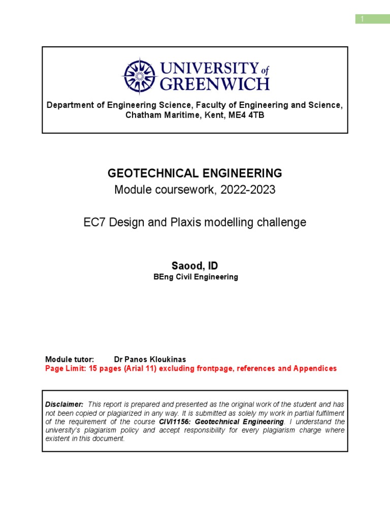 Civi1156 Coursework Template Pdf Geotechnical Engineering