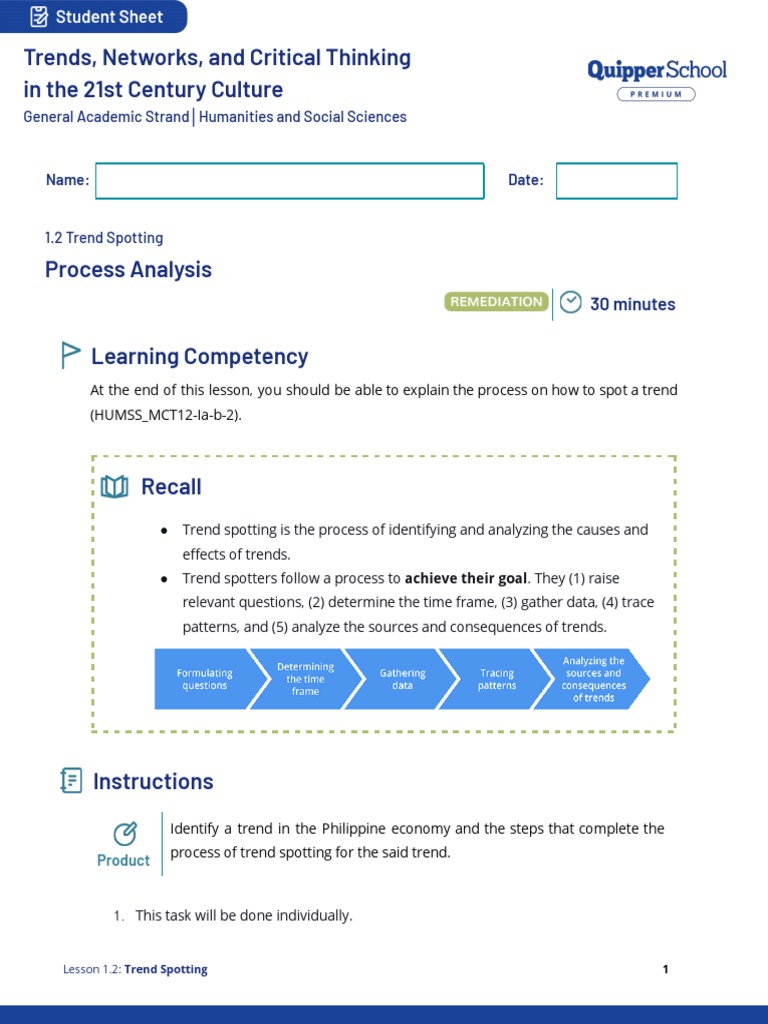 Trend Spotting for Students | PDF | Rubric (Academic) | Critical Thinking