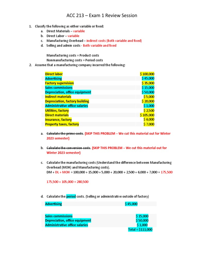 Exam 1 Review Session | PDF | Cost | Business
