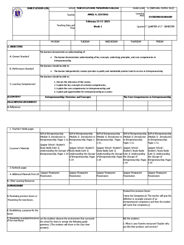 DLL Entrep | PDF | Entrepreneurship | Marketing