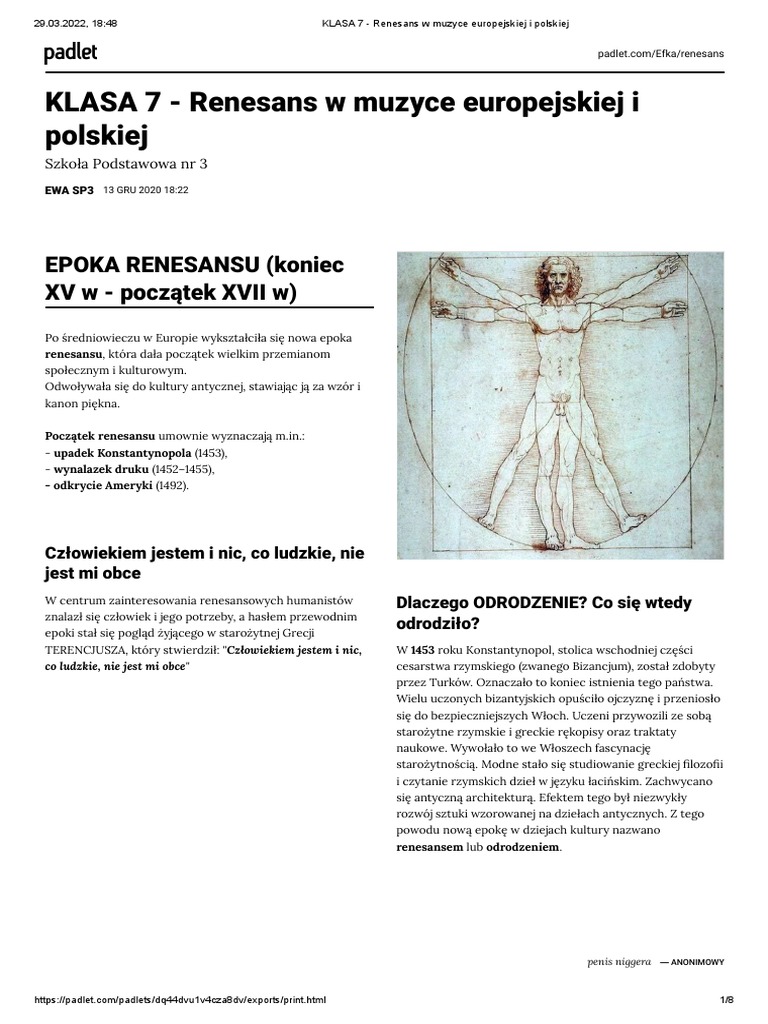 KLASA 7 Renesans W Muzyce Europejskiej I Polskiej | PDF
