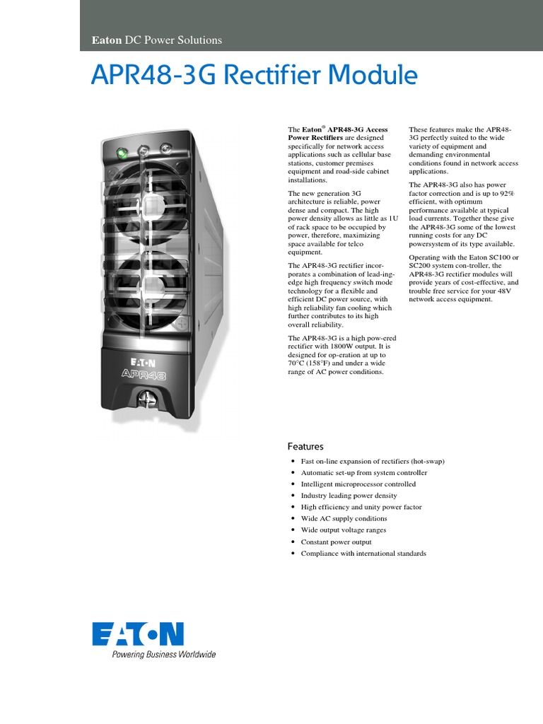 Eaton Apr48 3g Telecom Rectifier en | PDF | Rectifier | Electronic ...