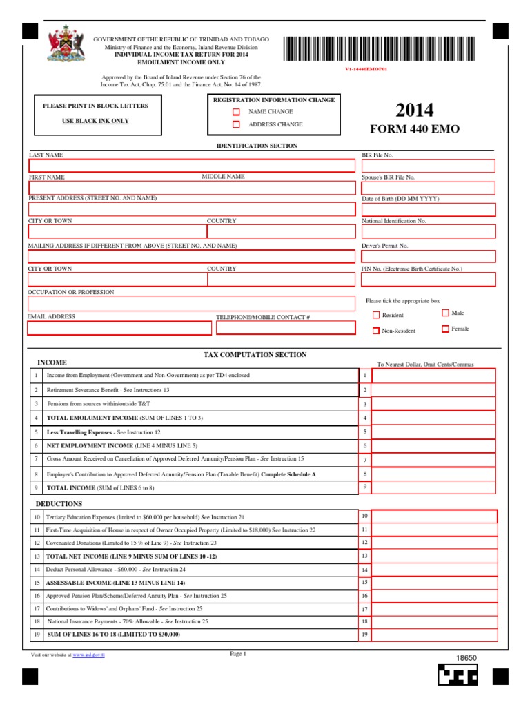 Form 440 Emo Ird Gov TT | PDF | Tax Deduction | Pension