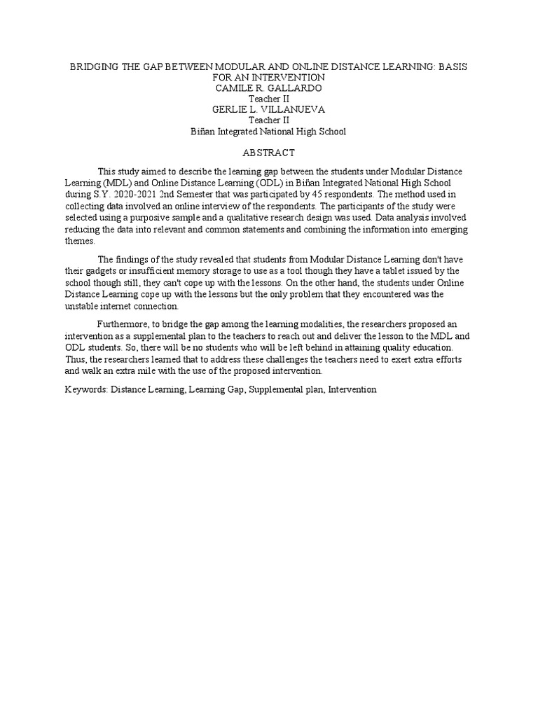 Episode 2 BRIDGING THE GAP BETWEEN MODULAR AND ONLINE DISTANCE LEARNING | PDF