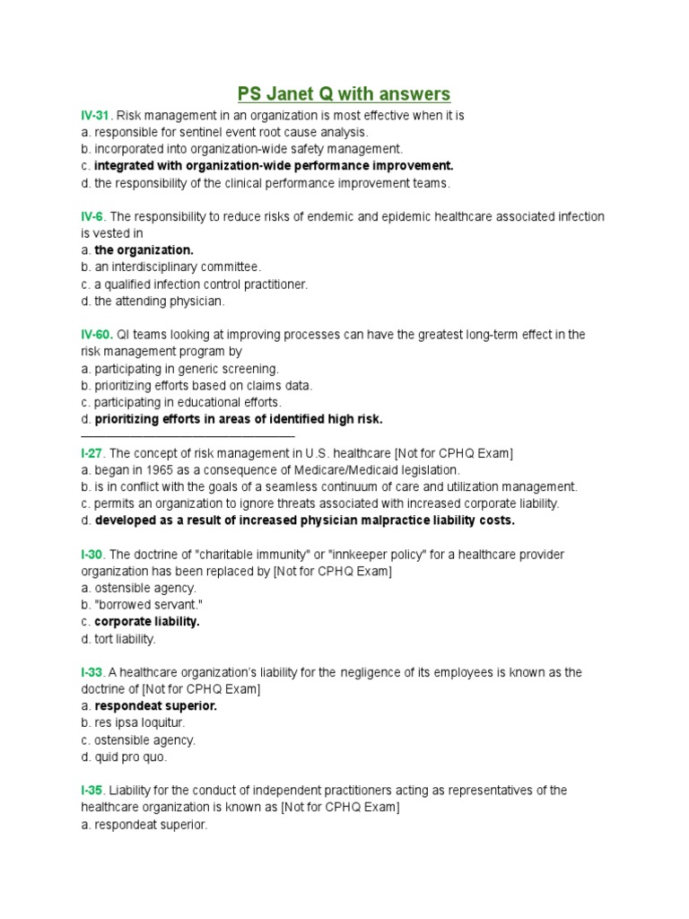 PS Janet Q With Answers | PDF | Patient Safety | Risk Management