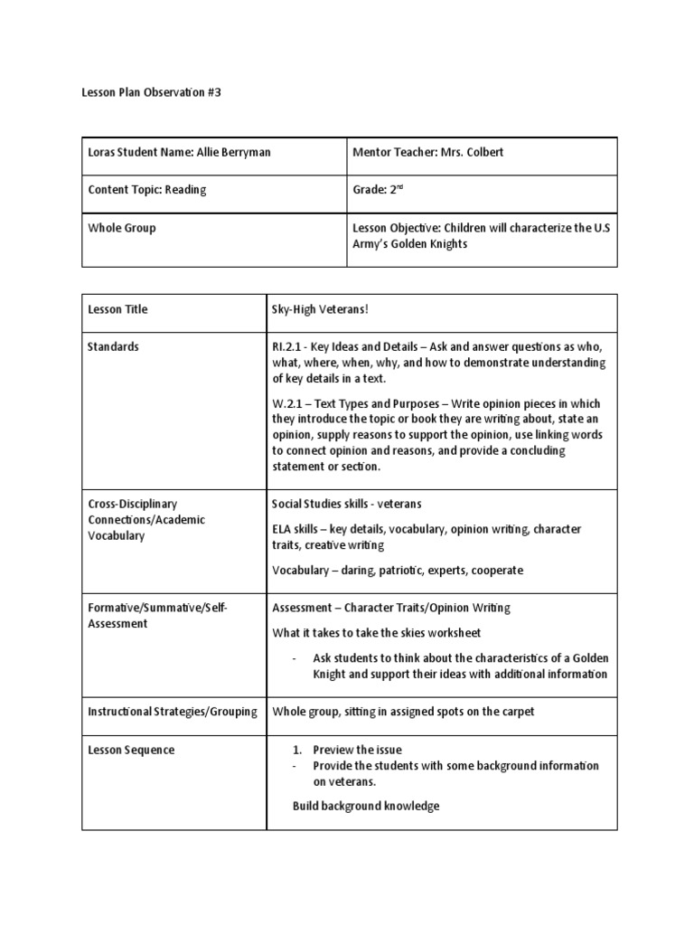 Lesson Plan Observation 3 | PDF | Lesson Plan | Teaching