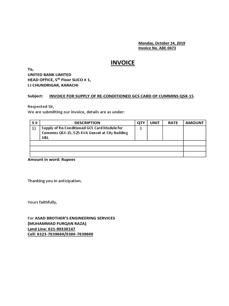 Cummins GCS Card Invoice ABE-0473 | PDF