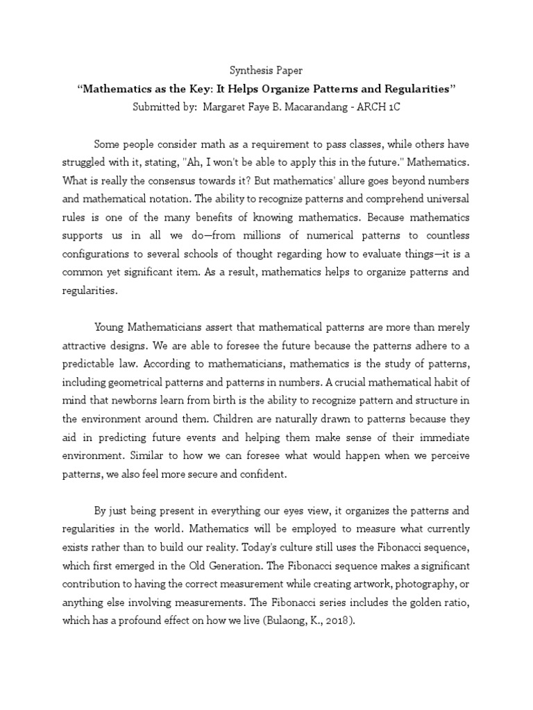 MMW Synthesis Paper - Macarandang | PDF | Science & Mathematics