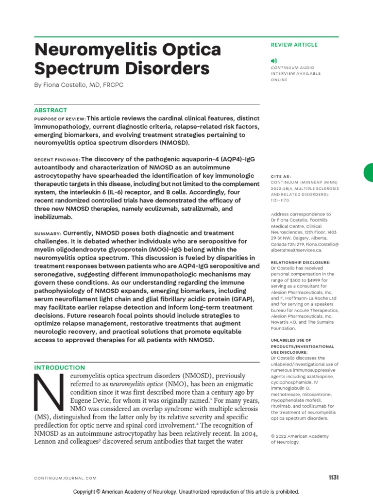 Neuromyelitis Optica Spectrum Disorders10 | PDF | Multiple Sclerosis | Myelin