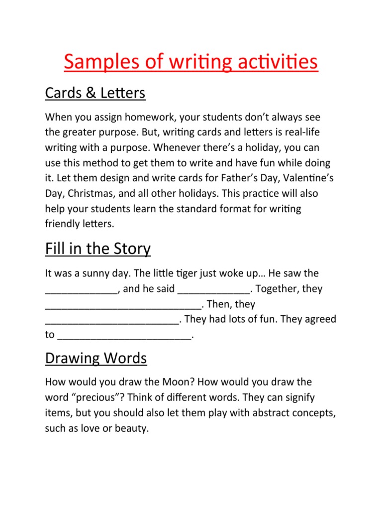 Samples of Writing Activities | PDF
