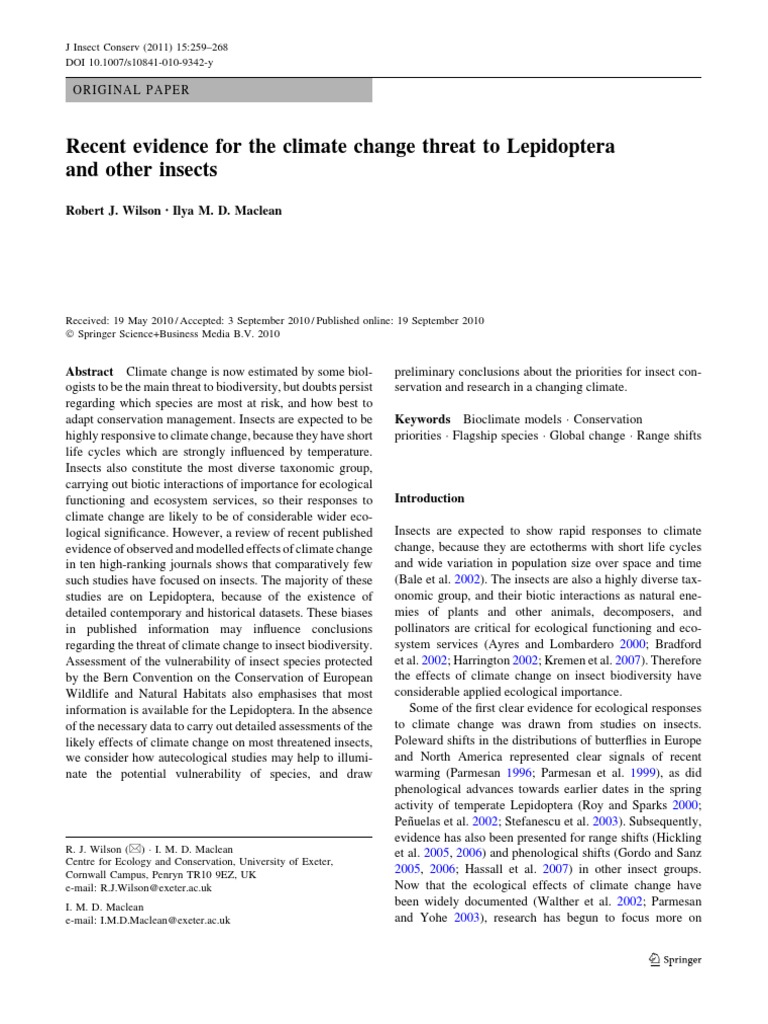 Recent Evidence For The Climate Change Threat To Lepidoptera and Other ...