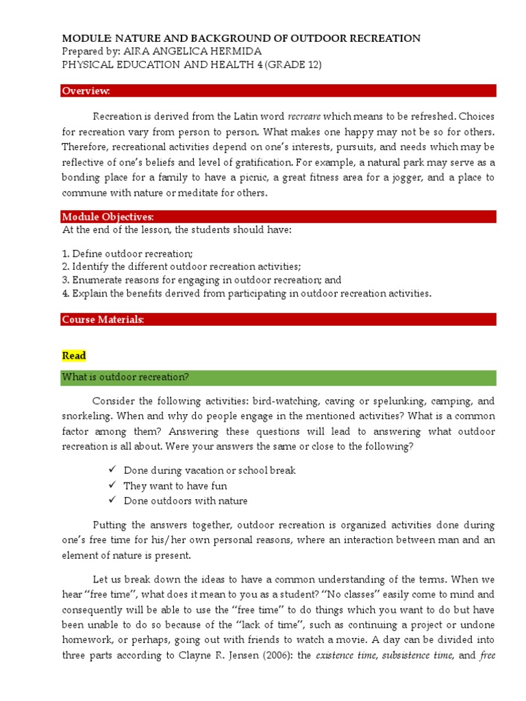 Outdoor Recreation for Students | PDF | Recreation | Outdoor Recreation