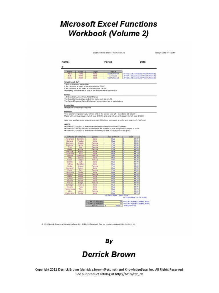 Microsoft Excel Functions Workbook, Volume 2 (FREE PREVIEW) | PDF ...