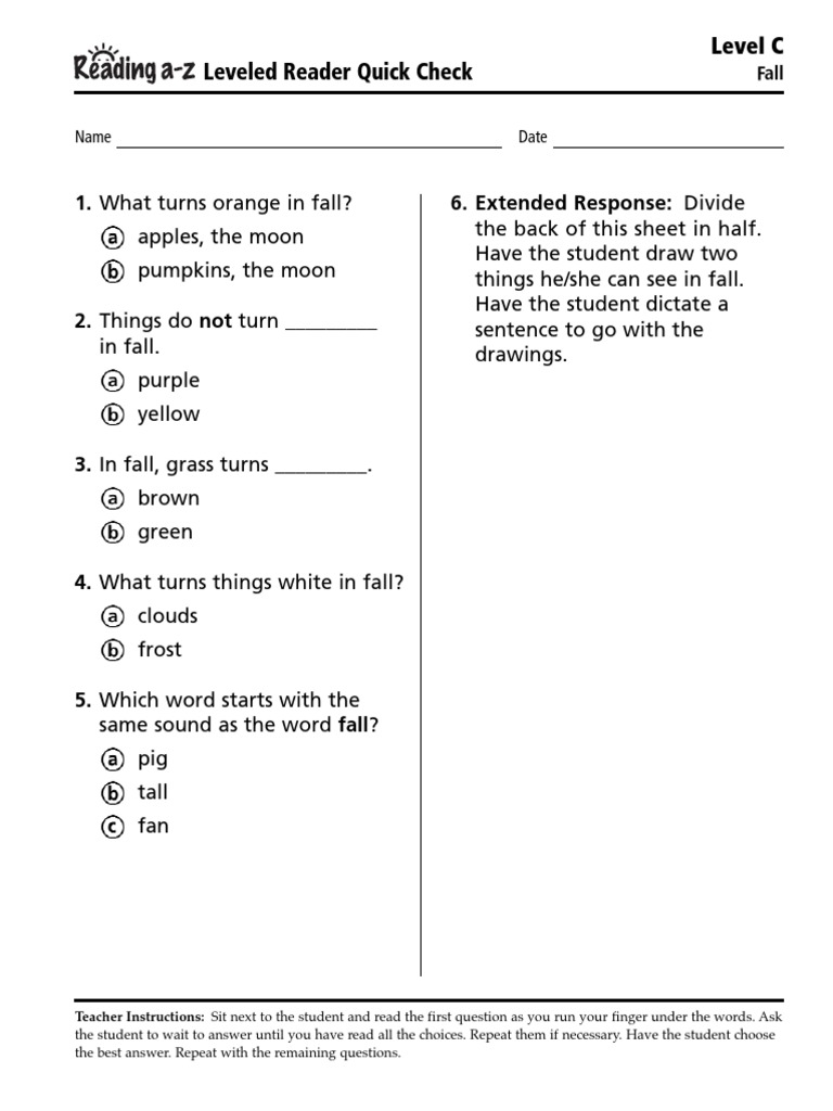 Leveled Reader Quick Check Fall | PDF