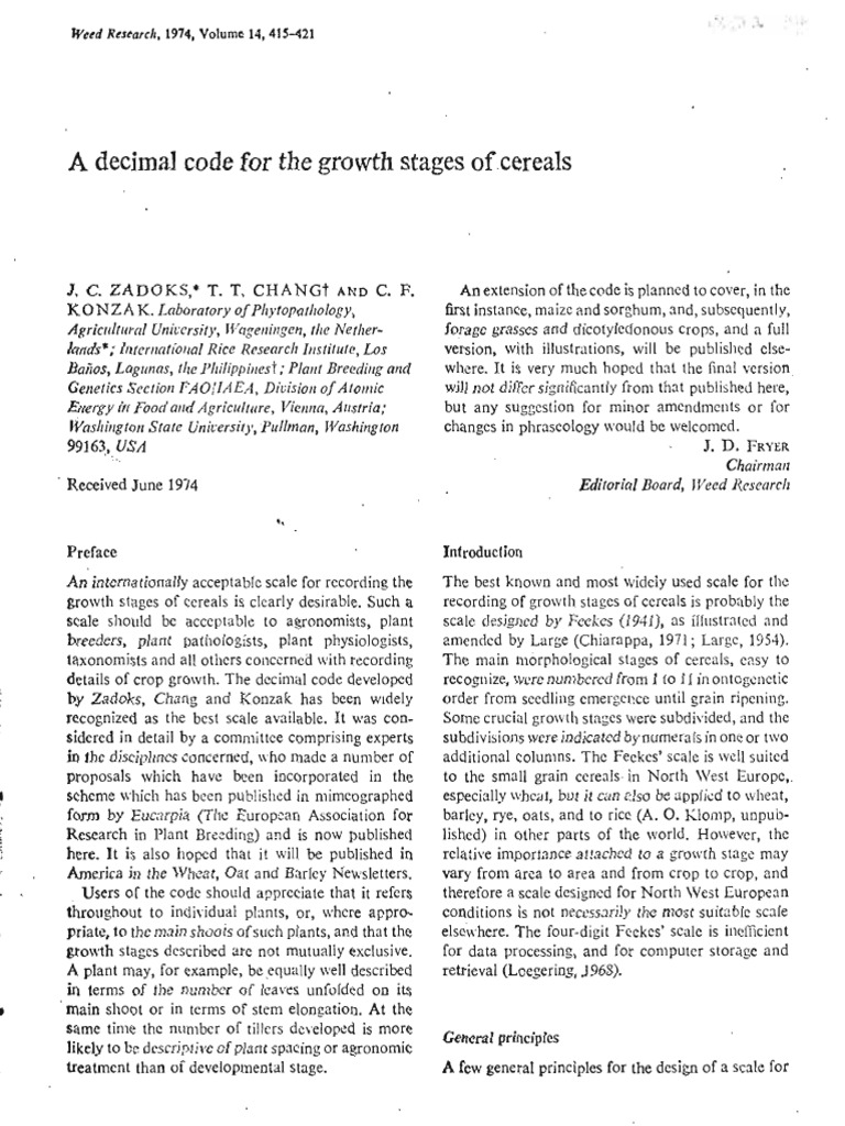 Decimal code charts growth stages of cereals | PDF | Wheat | Seed