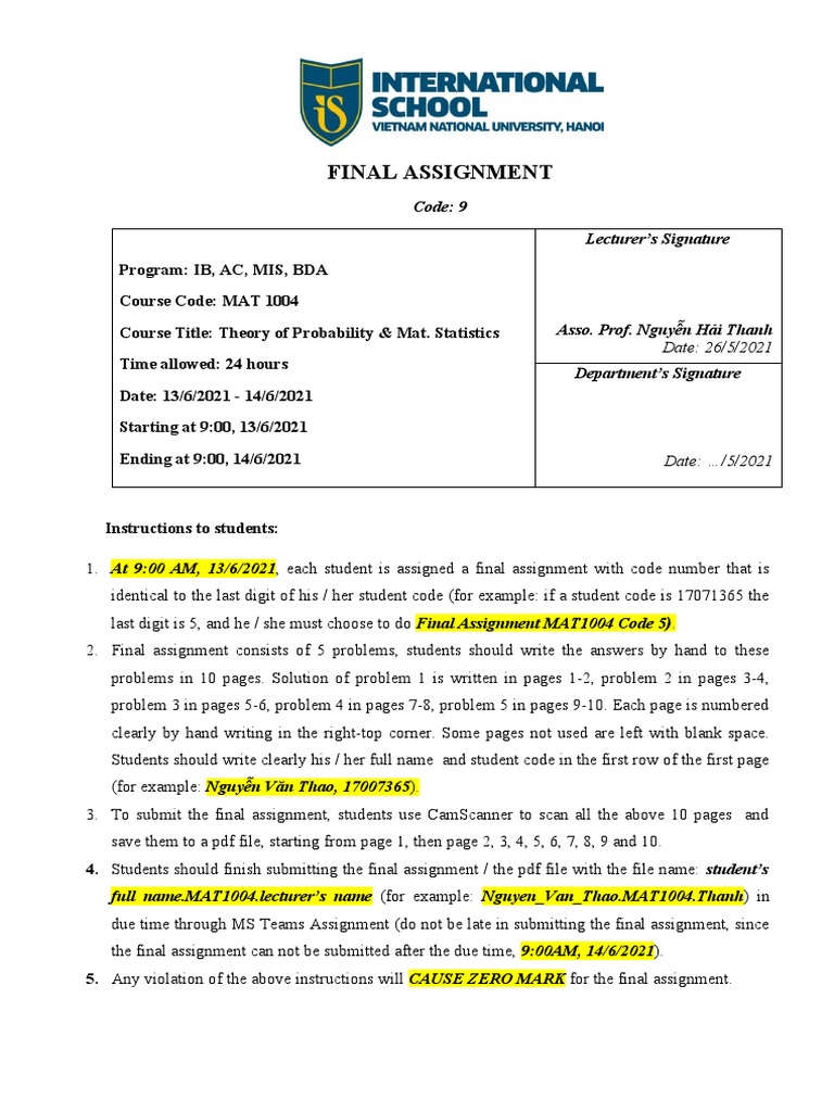 Final Assignment MAT1004 Code 9 | PDF | Sampling (Statistics) | Confidence Interval