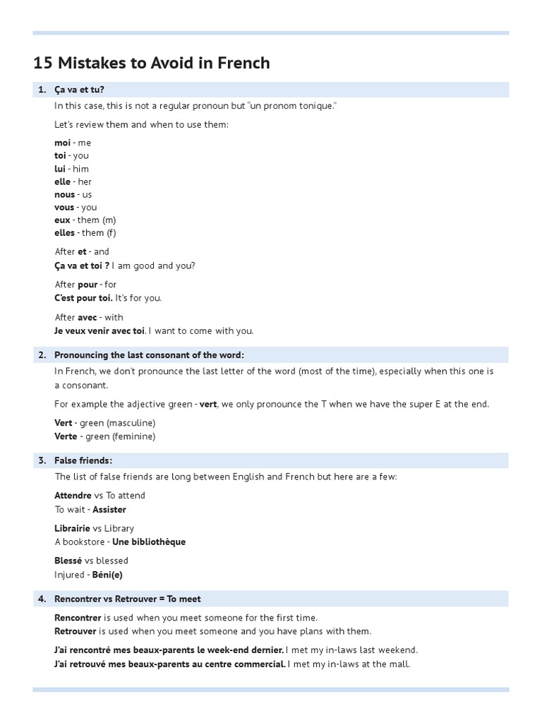 15 Mistakes To Avoid in French | PDF | Linguistics | Languages