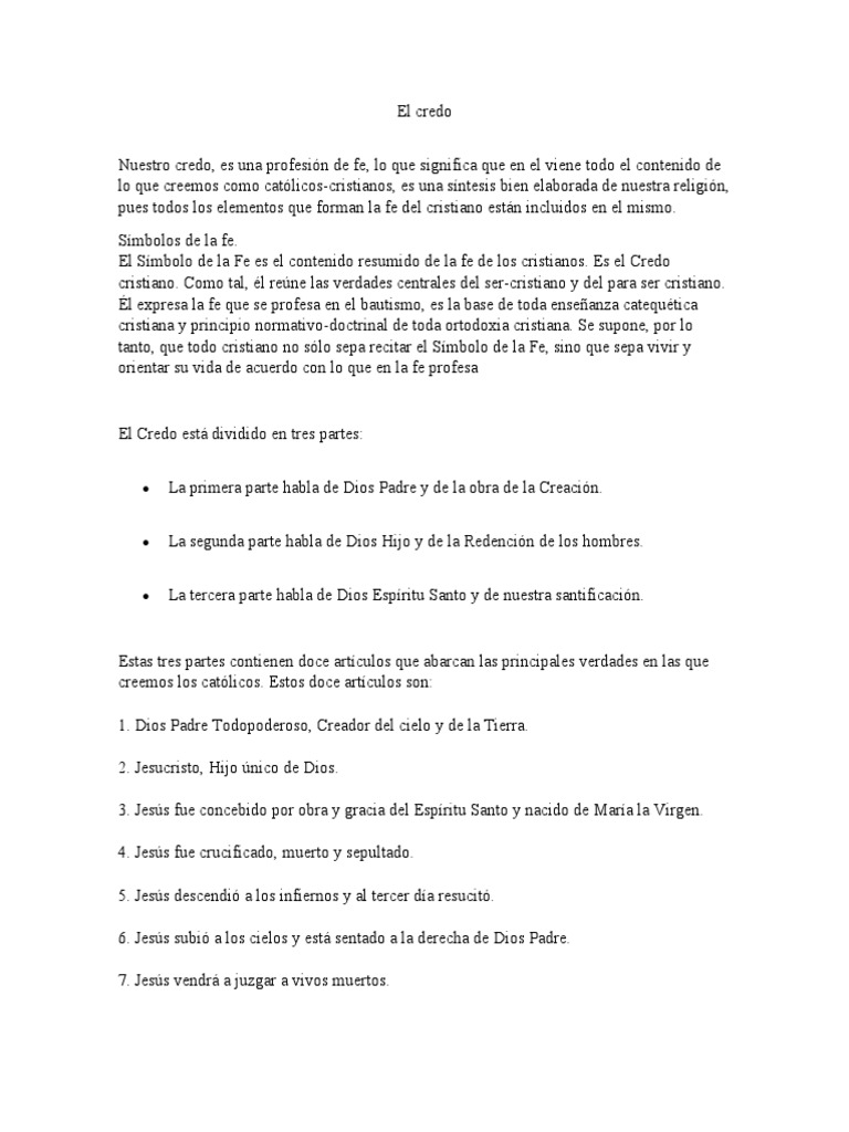 El Credo: Símbolo de Fe Católica | PDF | Fe | espíritu Santo