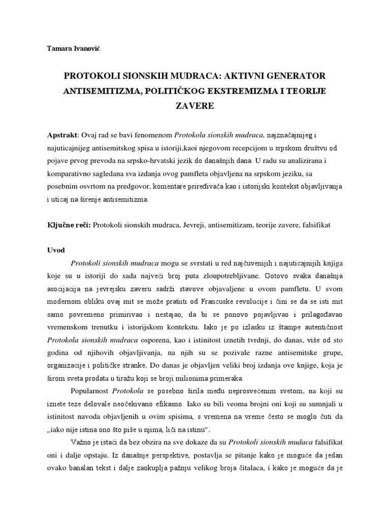 Tamara Ivanovic Protokoli Sionskih Mudraca 1 | PDF