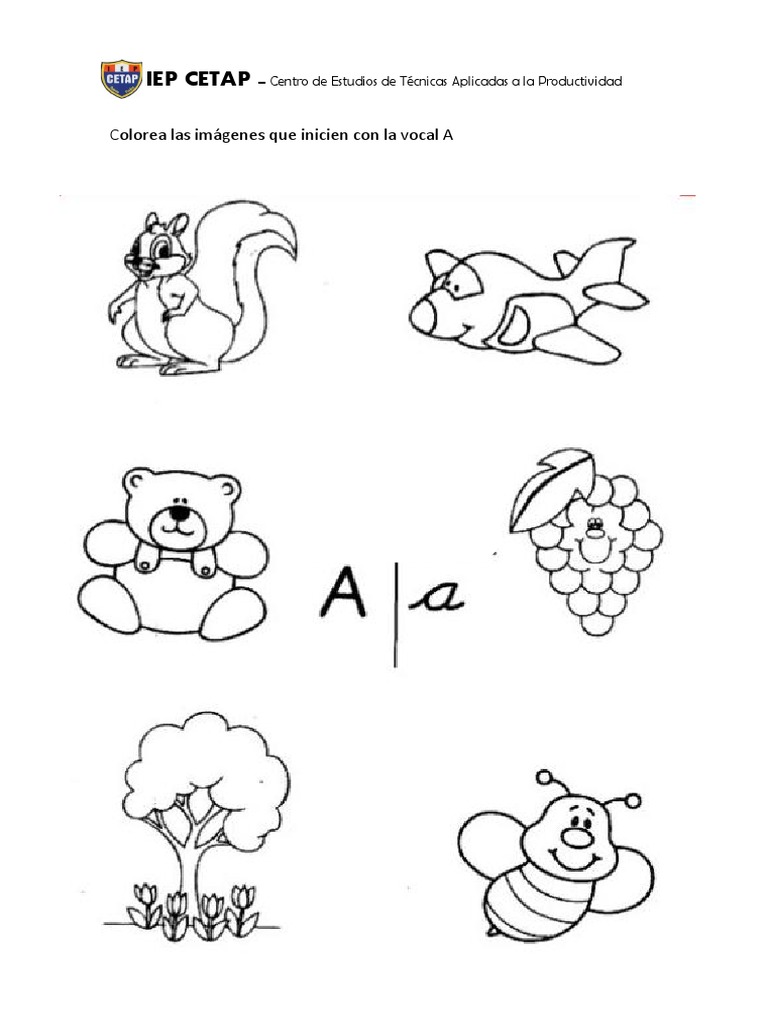 Colorea Las Imágenes Que Inicien Con La Vocal A | PDF