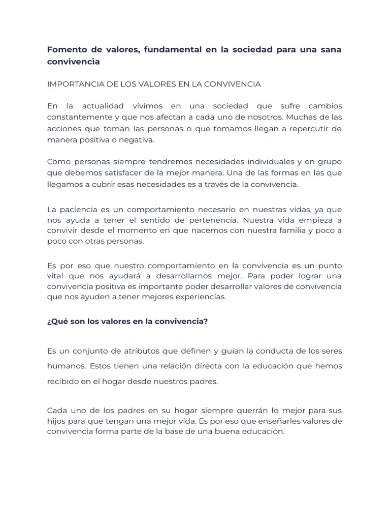 Valores Clave para la Convivencia | PDF | Comportamiento | Tolerancia