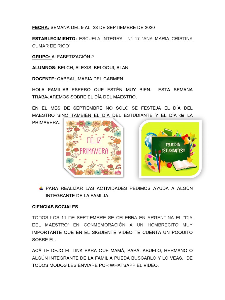 Alfabetización 2 - Día Del Maestro | PDF